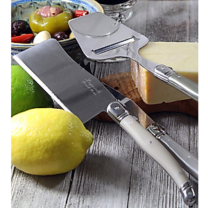 French Home 5-Piece Laguiole Cheese Knives Set with Fork and Slicer – Versatile Charcuterie Board Accessories with Three-Rivet Mist-Colored Handles & Iconic Bee Emblem