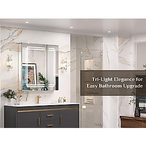 Keonjinn 30x32 Inch Lighted Medicine Cabinet with LED Vanity Mirror for Bathroom Adjustable Shelves Dimmable 3 Color Temperature Lights Anti-Fog Wall Mount LED Medicine Cabinet Mirror