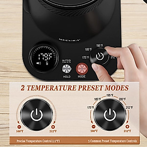 Secura Electric Gooseneck Kettle, Quick Boiling Electric Kettle with 5 Variable Presets for Coffee Tea Brewing, 100% Stainless Steel Inner Tea/Coffee Kettle with 1.5H Keep Warm,1200W-0.8L, Matt Black