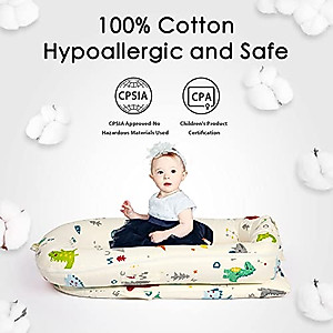 Baby Lounger Cover for Dockatot Deluxe + | Premium Quality Newborn Lounger Cover | 100% Cotton Hypoallergenic Extra Cover [Fits Deluxe+] (Cover Only) (Dino)