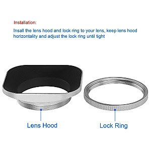 Haoge LH-EW2 49mm Square Metal Screw-in Lens Hood with Cap for 49mm Canon Nikon Sony Leica Voigtlander Nikkor Panasonic Pentax Contax Olympus Lens and Other Lens with 49mm Filter Thread Silver