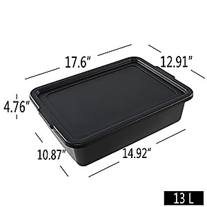 Yuright 4 Pack Black Bus Tub with Lids, 13 L Food Grade Commercial Bus Tubs