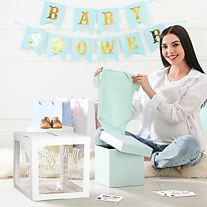 Funrous 50 Diaper Raffle Tickets with Box for Baby Shower Game Invitations Diaper Raffle Card for Gender Reveal Baby Shower Party Decoration Table Centerpiece (Clear White)