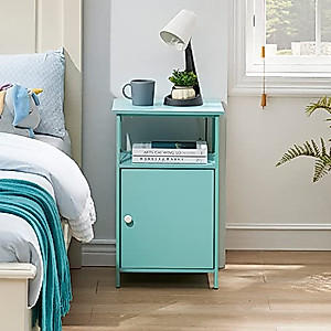 VECELO Tall Side Storage, Large Capacity Bedside Nightstand for Living Room, Bedroom,Office,Easy to Assemble,Set of 2, End Table with Cabinet, Teal