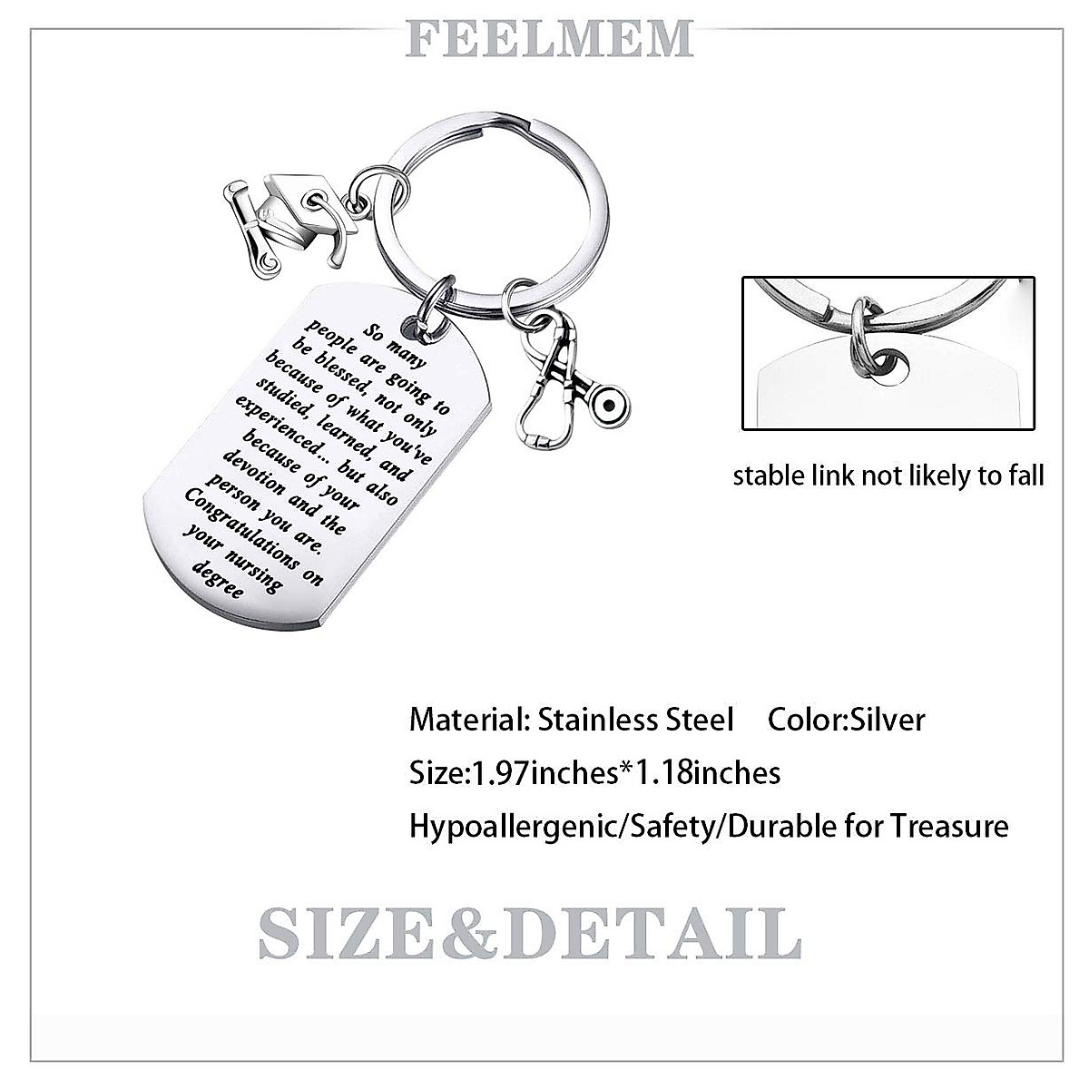 FEELMEM Nursing Degree Graduation Gift Nurse Graduation Keychain So Many People Are Going To Be Blessed Because of Your Devotion and Person You Are Nursing School Graduation Keyring (silver)