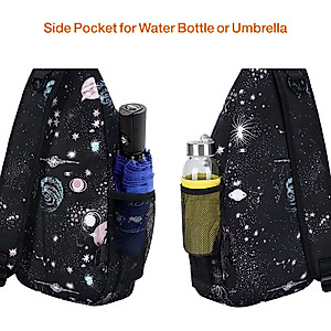 MOSISO Sling Backpack, Travel Hiking Daypack Galaxy Rope Crossbody Shoulder Bag, Black