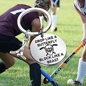 MYOSPARK Ice Hockey Goalie Quotes Keychain Gift Drop Like A Butterfly Block Like A Beast Inspirational Gift for Ice Hockey Players (Drop Like Butterfly KC)