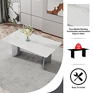 Maotifeys Marble Dining Table Set for 8, 9 Piece Modern Dining Room Table Set with Rectangle Dinner Kitchen Table and Upholstered Pu Leather Chairs, 71" White Faux Marble Dining Table Chairs Set of 8