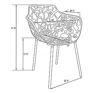 LeisureMod Devon Modern Aluminum Indoor-Outdoor Stackable Side Dining Arm Chair, Set of 2 (Black)