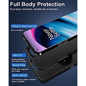 Dahkoiz for Oneplus Nord N20 5G Case, [Built-in Dustproof Cap],[Work with Magnetic Car Mount], Full Body Protection Silicone Rubber Protective Cover Phone Case for Oneplus Nord N20 5G, Black/Black