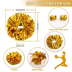 4Pcs Metallic Cheerleading Pom Poms, Creatiee 2 Pair Cheerleader Cheering Squad Pompoms for School Sports Dance Games Team Spirit Cheer (Gold)