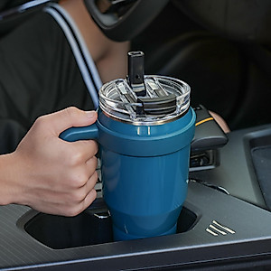 Sursip 40oz Insulated Tumbler with Handle and Flip Straw,Stainless Steel Travel Mug 2 in 1 Straw Lid-Leak Proof Keeps Drinks Cold for 24 Hours-Sweat Proof,Fit in Cup Holder-Black