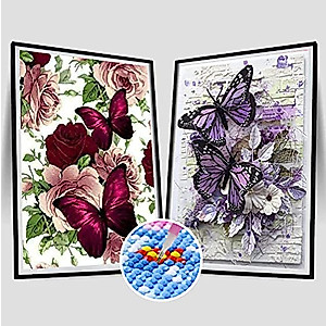 2 Pack Diamond Painting - DIY 5D Diamond Painting Kits for Adults - Diamond Art Kits Round Full Drill Diamond Arts Craft for Home Wall Decor Canvas (Butterfly 12 x 16 inch X 2 PCS)