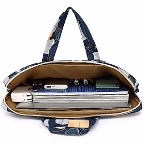 DACHEE Golden Cyan Leaves Pattern 15 inch Waterproof Laptop Shoulder Messenger Bag for 14 Inch to15.6 inch Laptop laptop Case