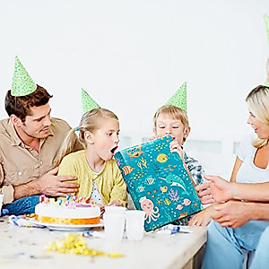 NEPOG Ocean Themed Birthday Wrapping Paper for Kids Girls Boys, 6 Sheets Under the Water Animal Coastal Design Gift Paper, 20 x 28 inch Per Sheet Folded Flat Birthday Paper for Birthday Baby Shower