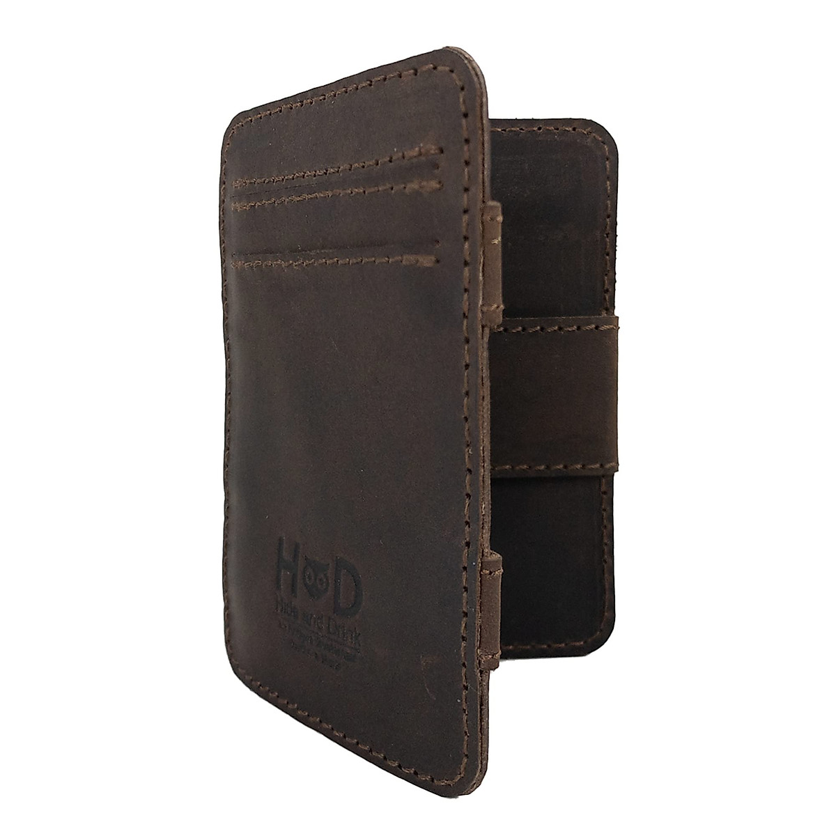 Hide & Drink, Slim Magic Wallet, Cards and Cash Organizer - Handmade from Full Grain Leather - Bourbon Brown