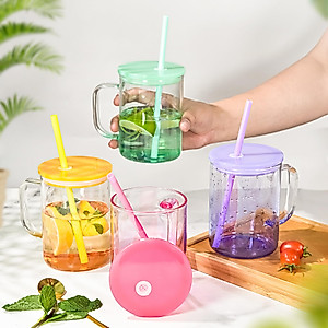 AGH 6 Pack Sublimation Glass Blanks with Colorful Lid and Straw, 16oz Gradient Colorful Glass Sublimation Beer Can with Handle, Sublimation Glass Cups, Sublimation Glass Tumblers