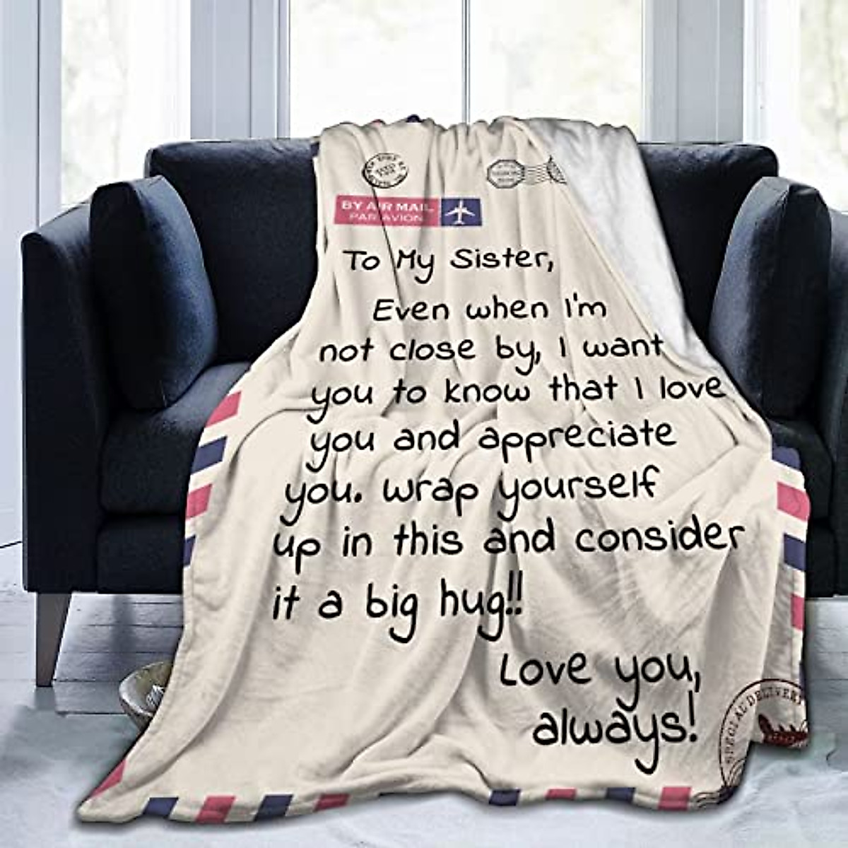 Gifts for Sister, Sisters Gifts from Sister, Best Birthday Gifts for Sister from Brother, Unique Flannel Blanket to My Sister for Christmas, Ultra-Soft Warm Letter Print Throw Blanket 60" x 50"