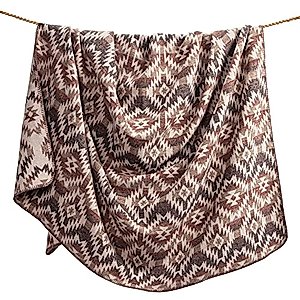 Paseo Road by HiEnd Accents | Mesa Wool Blend Western Throw Blanket, 68x88 inch Twin, Brown Geometric Print, Aztec Tribal Navajo Pattern, Southwestern, Rustic Soft Cozy Blanket for Couch, Sofa, Bed