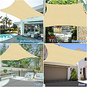 Amazmic Sun Shade Sail Rectangle 10'x10' UV Block Waterproof Canopy Outdoor Activities Patio/Garden/Backyard/Swimming Pools/Carports, Beige