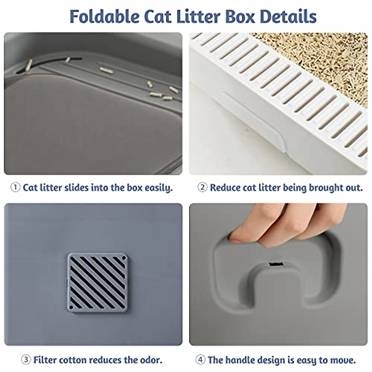 Fhiny Foldable Cat Litter Box with Lid, Enclosed Drawer Kitty Litter Pan Front and Top Entry Door Cat Potty with Plastic Scoop Anti-Splashing No Smell Easy to Scoop