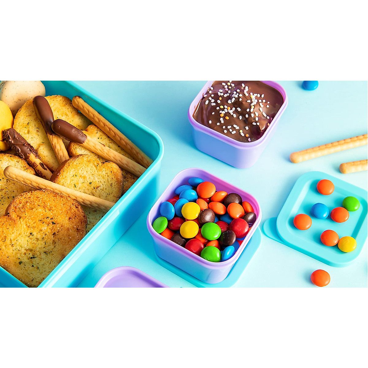 Zak Designs Disney Frozen 2 Reusable Plastic Bento Box with Leak-Proof Seal, Carrying Handle, Microwave Steam Vent, and Individual Containers for Kids' Packed Lunch (3 PCs Set, Anna & Elsa)