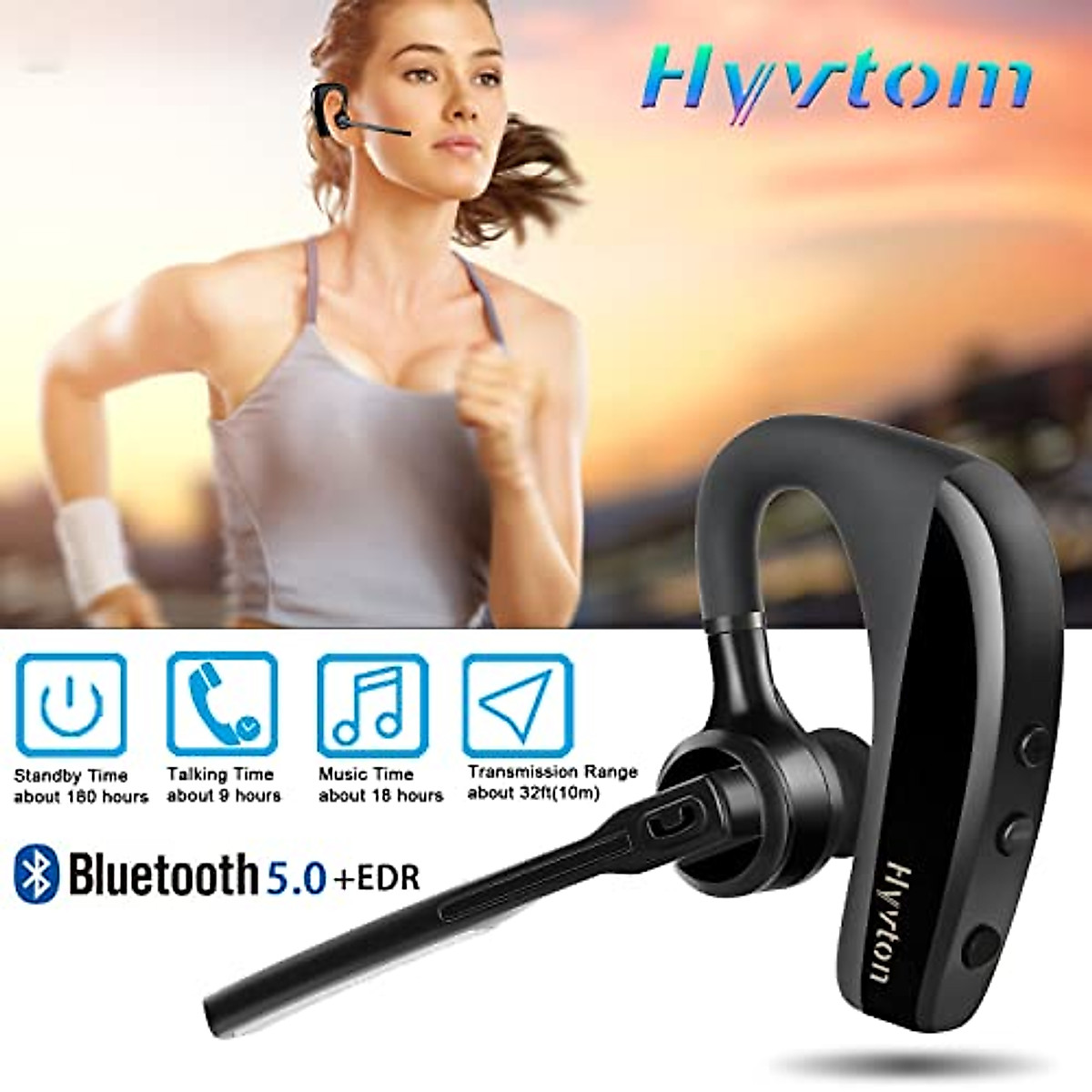 Hyvtom (New Version) Bluetooth Headset,Wireless Business Headphone,in-Ear Earbud with Mic,Compatible with iPhone Android Cell Phones, Hands Free Noise Cancelling Earphone for Driving,Running
