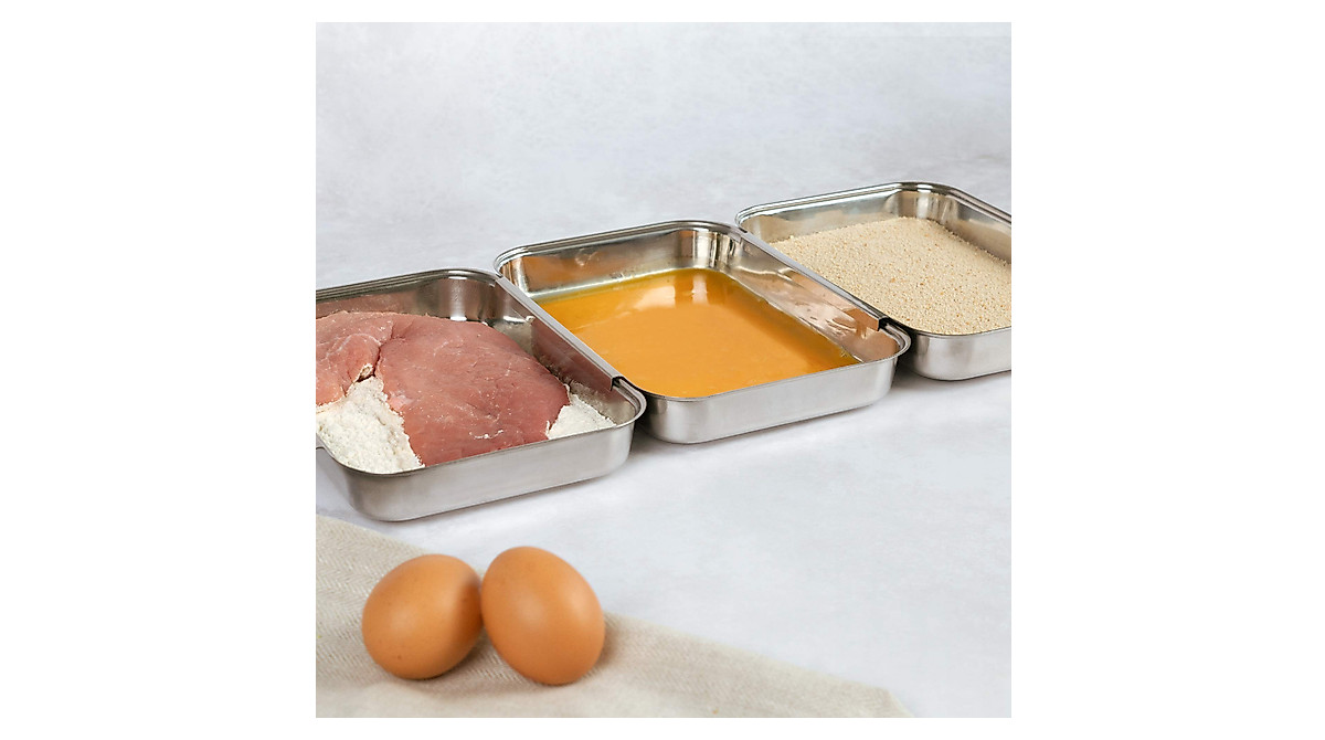 Navaris Breading Trays Set - 3 Stainless Steel Pans for Perfect Breading