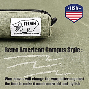 Rough Enough Small Pencil Pouch Pen Case for Boys Girls Adults with Aesthetic Slim Thin design School Stationary Art Supplies Canvas Army Green