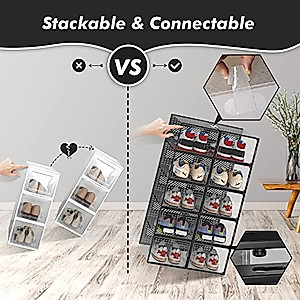 GONAT Large Shoe Organizers, Clear Shoe Boxes Stackable, Good Replacement For Shoe Rack, Under Bed, Black.