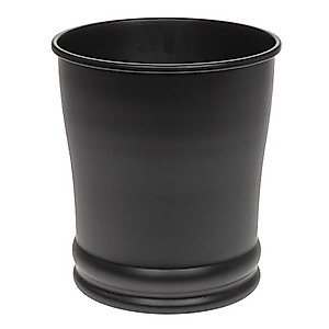 iDesign Olivia Metal Wastebasket, Small Round Plastic Vintage Trash Can for Bathroom, Bedroom, Dorm, College, Office - Matte Black, Waste Can