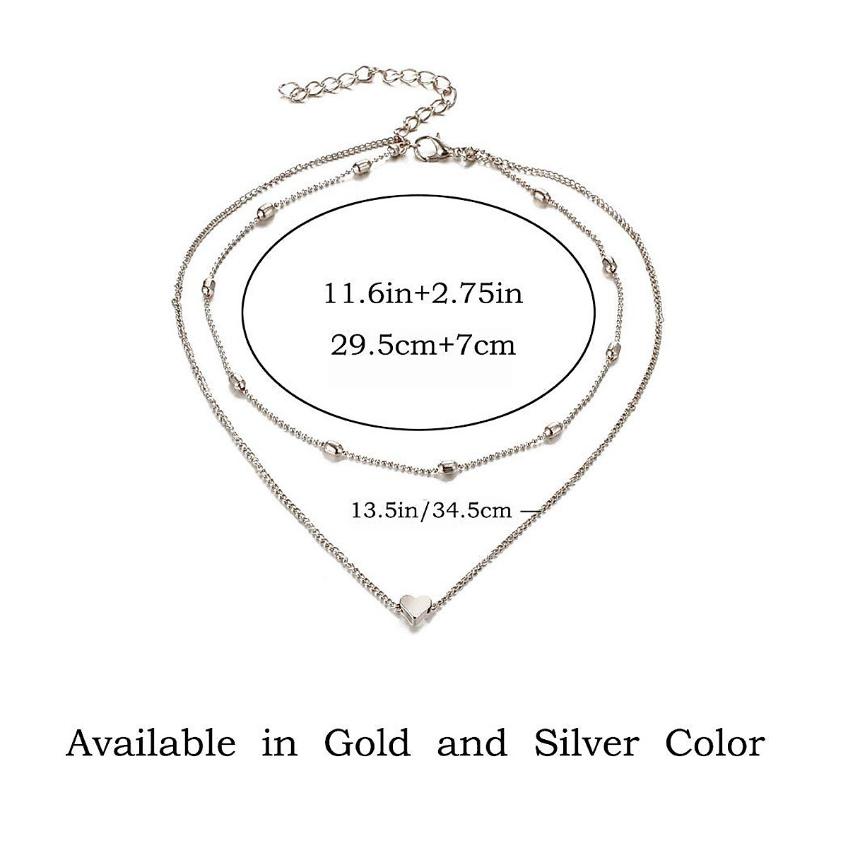 Artmiss Love Heart Layered Choker Necklace Delicate Beaded Pendant Necklace Silver Heart Double Chain for Women