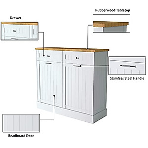 Betterhood Double Tilt Out Trash Can Cabinet 20 Gallon for Kitchen with Drewers & Solid Wooden Tabletop Free Standing,Trash Bin Cabinet (White)