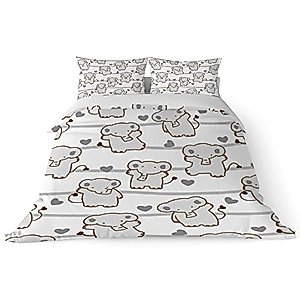 Duvet Cover Sets California King -Cartoon Cute Elephant-Bedding Comforter Set Breathable SetsSoft Microfiber 3 Pcs