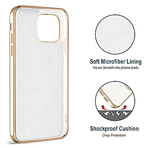 Hython Case for iPhone 14 Pro Case with Ring Stand [360° Rotatable Ring Holder Magnetic Kickstand] [Support Car Mount] Plated Gold Edge Slim Soft TPU Luxury Protective Phone Case Cover, White
