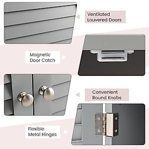 LOKO Bathroom Medicine Cabinet, Storage Cabinet with Double Louvered Doors, Wall Mounted Cabinet with Open Shelf & Towel Bar, Over The Toilet Space Saver Cabinet for Living Room Kitchen (Grey)