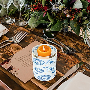 VOSAREA Aromatherapy Candle Jar with Lid Evil Eye Pattern Design Ceramic Makecup Cotton Swab Holder Decorative Candle Holder Bottle for Fireplace Kitchen Dining Decor