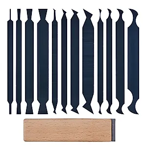 HERMIT TOOLS New Cabinet Scraper Cards asnd Cabinet Scraper Burnisher with 12 Piece Multi-Shaped Scraper Set Suitable for Various Small space and Small-Sized Tasks(HTCSCS13)
