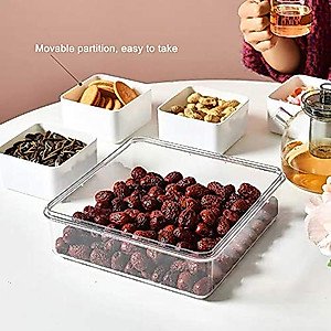 Shopwithgreen Divided Serving Tray with Lid, Removable Divided Platter Food Storage Containers with 4 Compartment for Christmas Party, Veggies, Snack, Fruit, Nuts, Candy, Cracker, Chip
