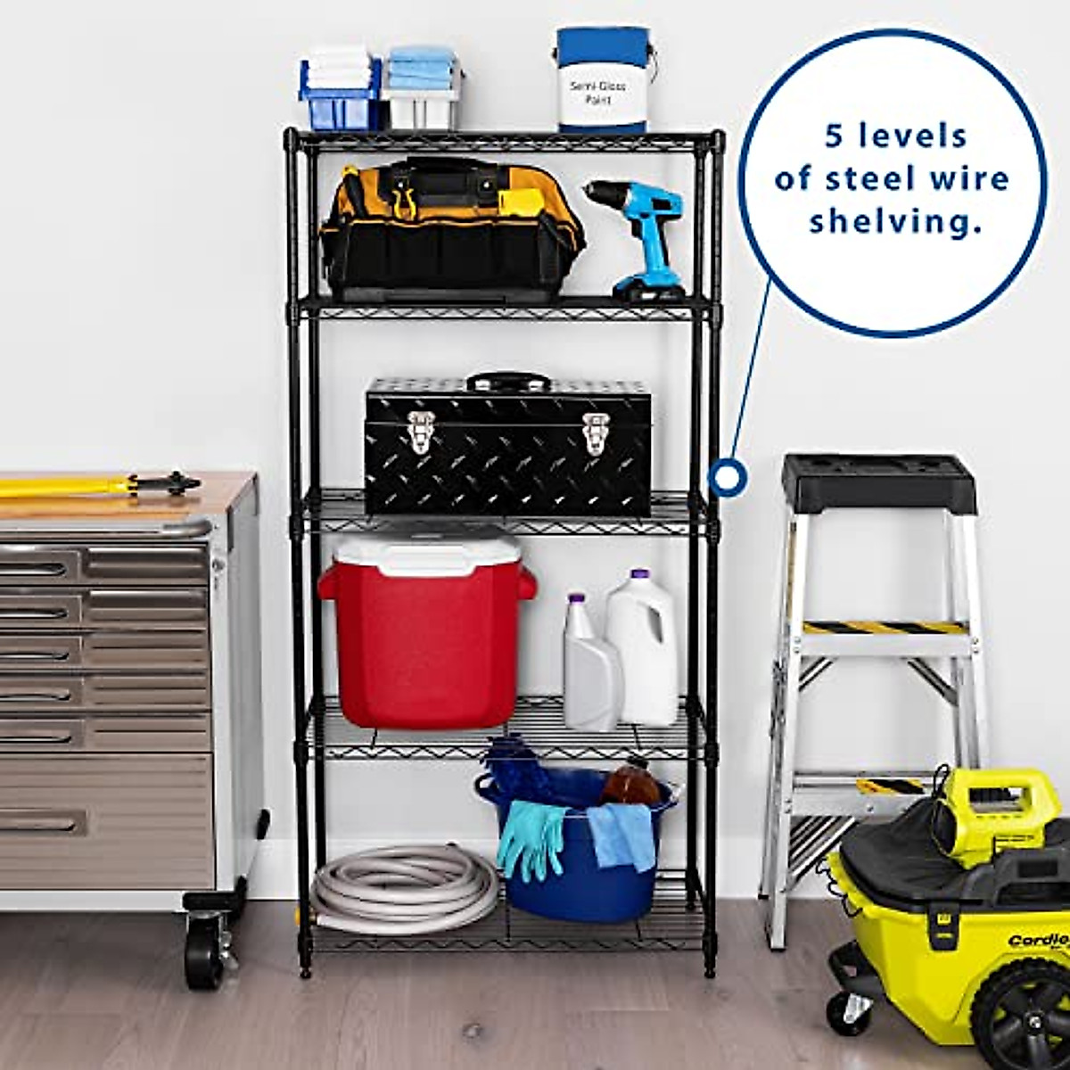 Seville Classics Solid Steel Wire Shelving Storage Unit Adjustable Shelves Organizer Rack, for Home, Kitchen, Office, Garage, Bedroom, Closet, Black, 5-Tier, 30" W x 14" D (New Model)