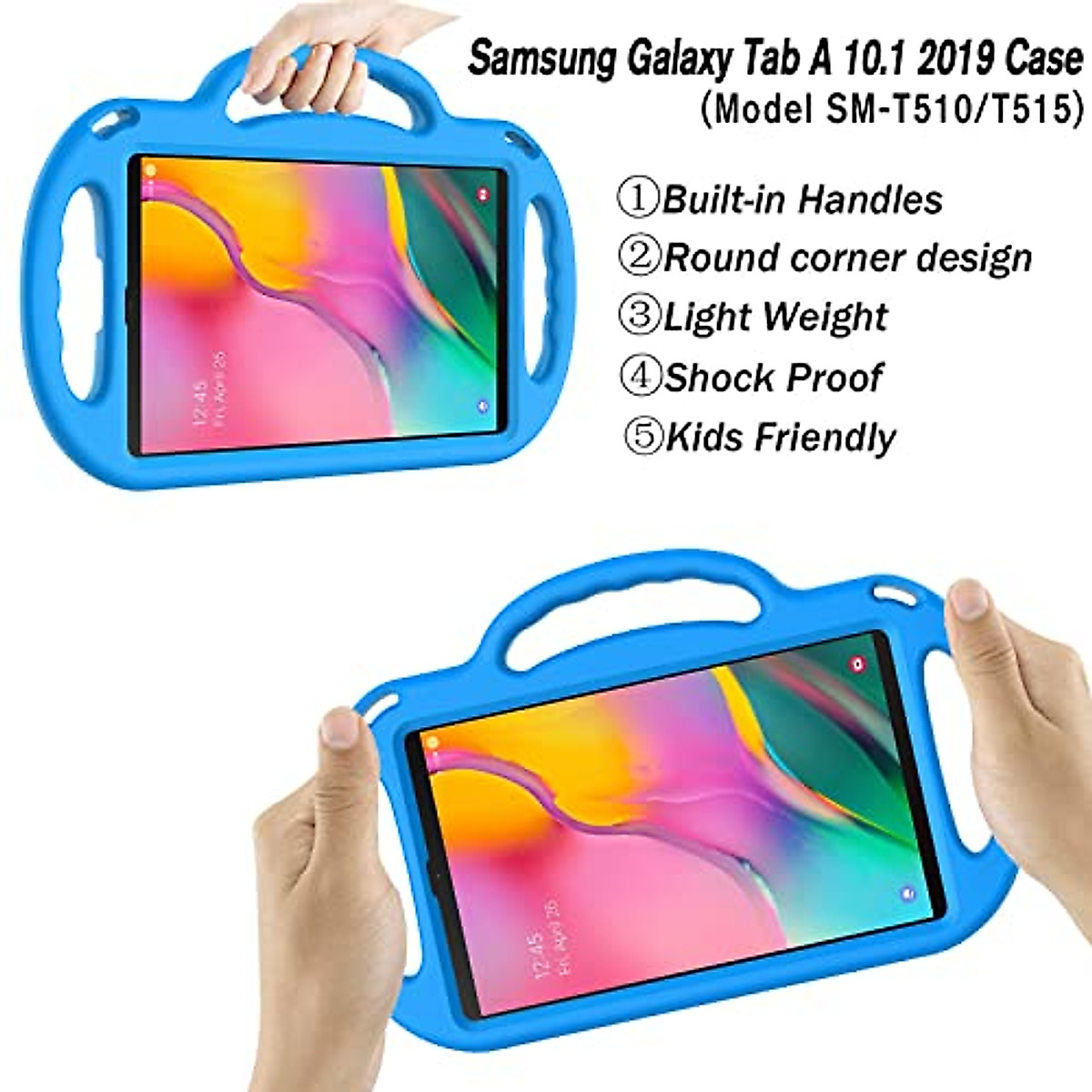 LTROP Kids Case for Samsung Galaxy Tab A 10.1 Model SM-T510/T515, Light Weight Shockproof Shoulder Strap Handle Stand Kid-Friendly Bumper Case for Galaxy Tab A 10.1" Tablet - Blue