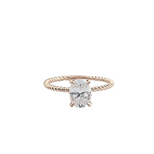 BeBold 1.5ct Oval Cut Simulated Diamond CZ Engagement Ring for Women Twist Rope Style Rose Gold Plated