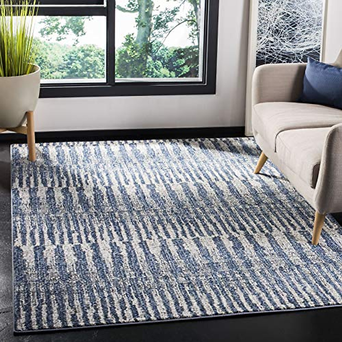 SAFAVIEH Galaxy Collection 5'3" x 7'6" Navy / Light Grey GAL118N Modern Non-Shedding Living Room Bedroom Dining Home Office Area Rug