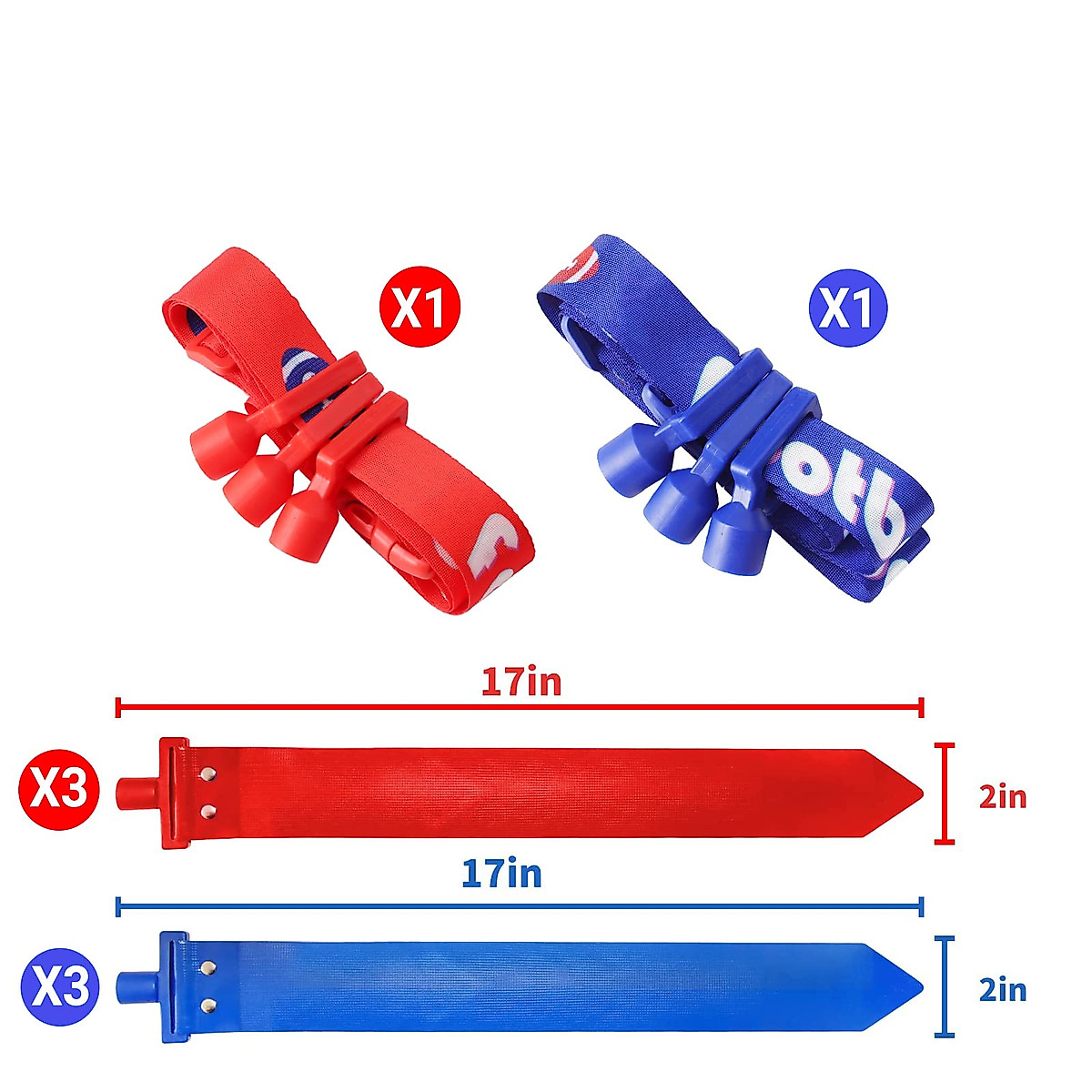 ANCKNE Flag Football Set, 2 Player Flag Football Belts for Kids/Youth/Adult, Includes 2 Adjustable Belts, 6 Flags, Strong Buckle Belt for Kids Players of Flag Football (3 Red & 3 Blue Flags)