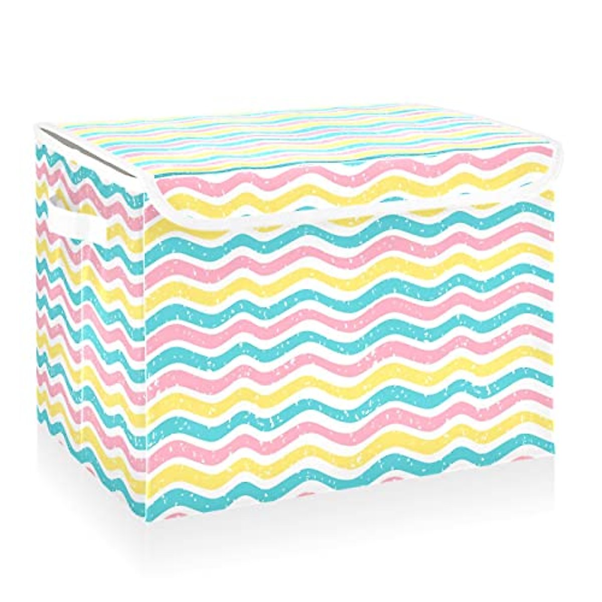 CaTaKu Cute Rainbow Waves Storage Bins with Lids Fabric Large Storage Container Cube Basket with Handle Decorative Storage Boxes for Organizing Clothes Shelves