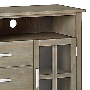 SIMPLIHOME Kitchener SOLID WOOD 53 Inch Wide Contemporary TV Media Stand in Distressed Grey for TVs up to 60 Inches, For the Living Room and Entertainment Center