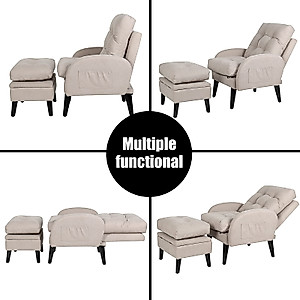 ELUCHANG Accent Chairs with Ottoman, Upholstered Comfy Armchair with Adjustable Backrest&Storage Footrest, Lazy Chair Reading Chair Leisure Sofa Recliner for Living Room Bedroom (Light Grey - Linen)