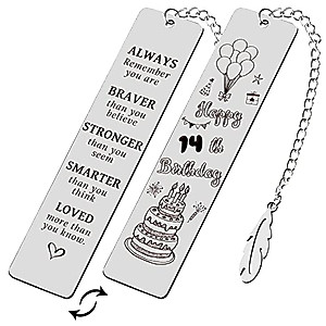 Happy 14th Birthday Stainless Steel Reading Bookmarks, Double Sided Engrave Inspirational Bookmarks for Book Lovers, Girls, Boys, Students, Teens 14 Years Old Birthday Graduation Christmas Gifts