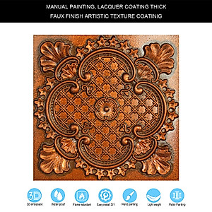 PAINTSDECOR Faux Plastic Ceiling Tiles Peel and Stick Tin Ceiling Tiles Distressed for Cafe Club Salon Hotel Store Bar 2'x2' PL80 Archaic Copper 10pcs