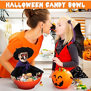 Roshtia 2 Pcs Halloween Candy Bowl Animated Skeleton and Witch Candy Bowl with LED Eyes and Creepy Sound Scary Trick or Treat Bowl Skull Screaming Candy Holder for Prank Props Party Decorations